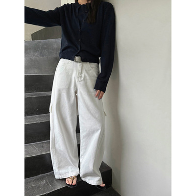 TG 轻工装侧边口袋挺括显瘦阔腿水洗棉牛仔裤女2026春款长裤26595