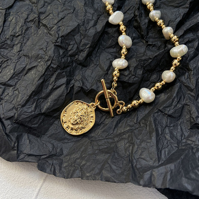 天然巴洛克珍珠女王头像复古小众设计款时尚百搭双面项链毛衣链