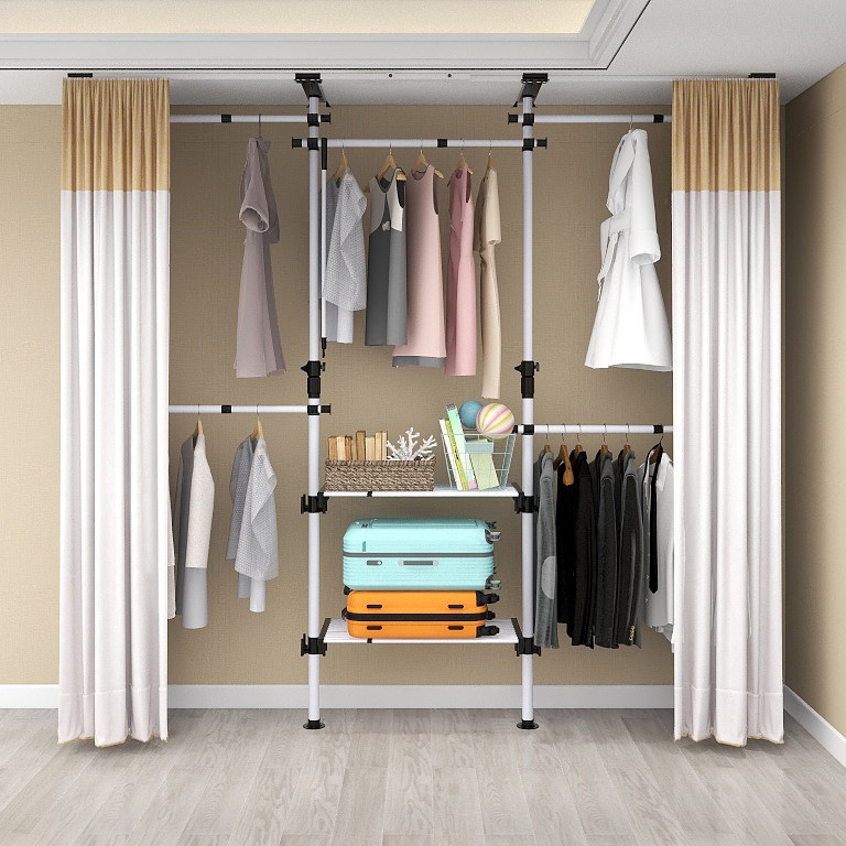 顶天立地步入式金属衣帽间挂衣架卧室置物柜钢架组合到顶衣帽架子_虎窝淘