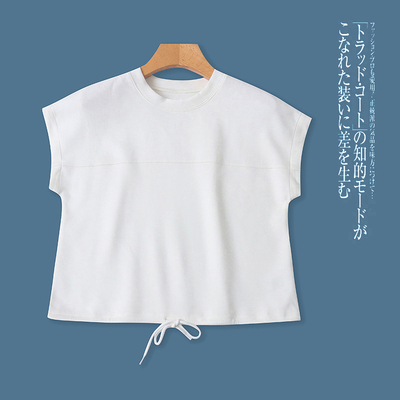 N6339外贸日单时尚女装无袖上衣春夏新款圆领纯色宽松高腰短款T恤