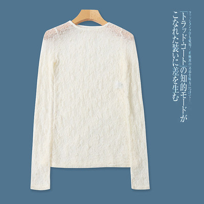 N0323外贸欧美女士蕾丝衫新款圆领套头弹力修身性感时尚网纱上衣