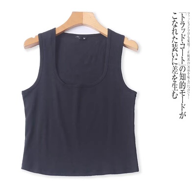 U6685外贸欧美单休闲百搭背心春夏新款U型领纯色修身女士无袖上衣