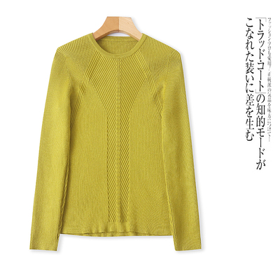 B7946外贸欧美单女士针织衫新款圆领套头纯色弹力修身百搭上衣