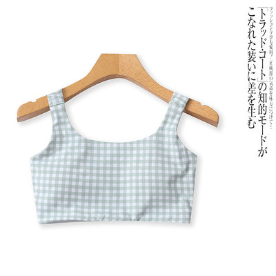 CC4533外贸欧美单女生短款背心夏季新款宽肩带格纹吊带美背上衣