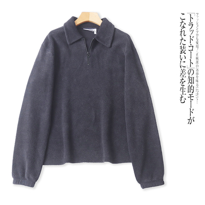 HH7485外贸欧美单男士小翻领拉链套头上衣新款时尚宽松绒面卫衣