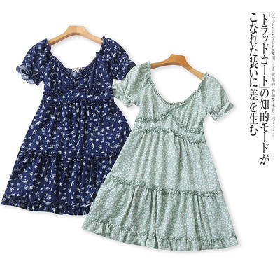 D9623外贸欧美单女生连衣裙夏季新款一字肩修身甜美显瘦碎花裙