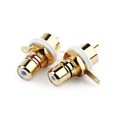 台产0581A纯铜带台阶RCA母座 高品质镀金RCA母头 莲花卡板母座