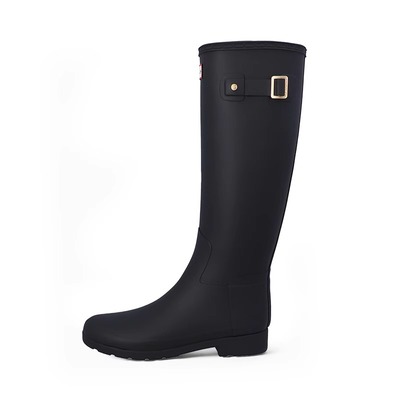 HUNTER女Refined防水雨靴时尚哑光金色扣轻奢精致高筒长靴