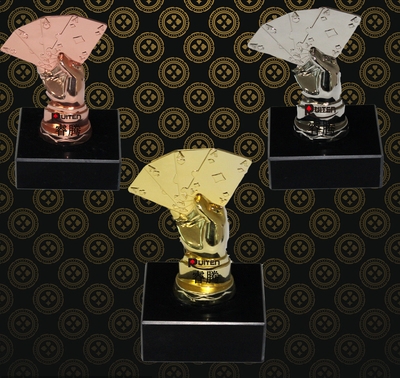 德州扑克金属奖杯 大理石底座 金银铜奖座 三款可选