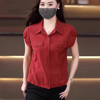 法式泡泡袖衬衫女2025年夏季新款时尚显瘦百搭上衣服减龄洋气小衫