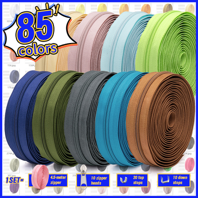 85色4.5米5#尼龙拉链码装可选配10个银色拉链头以及止口手工DIY
