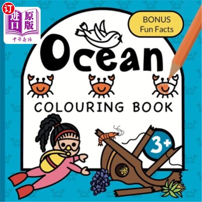 海外直订Colouring Book Ocean For Children: Whales, Sharks, Turtles and Sunken ships for  儿童海洋:鲸鱼，鲨鱼，海龟