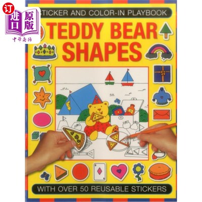 海外直订Sticker and Color-in Playbook: Teddy Bear Shapes 贴纸和彩色手册:泰迪熊的形状