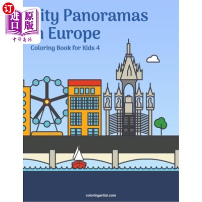海外直订City Panoramas in Europe Coloring Book for Kids 4 欧洲城市全景儿童图画书4