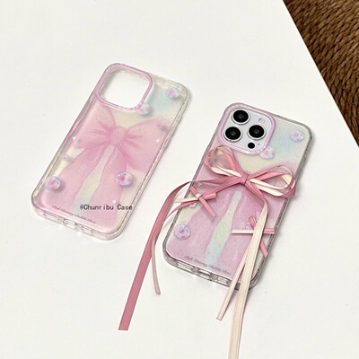 春日部防卫队Fighting｜小清新高级感韩系闪粉泡泡立体蝴蝶结适用苹果17/16promax手机壳15/14/13华为pura80