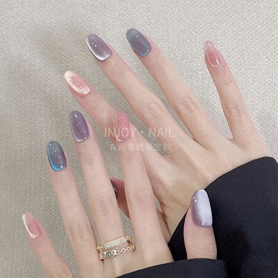 纯手工穿戴甲春夏天多巴胺彩色猫眼美甲贴片显白糖果色假指甲贴片