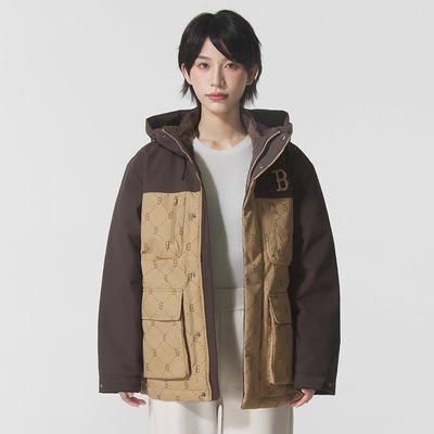 MLB羽绒服男女25秋款连帽NY钻石老花宽松时尚保暖外套 3ADJM0156