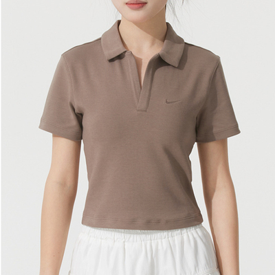 NIKE耐克女T短袖2025夏休闲运动小V领短款翻领POLO衫DV7885-214