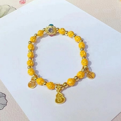 黄色景泰蓝手链潘家园平安扣纳福香灰琉璃多巴胺掐丝手串礼物饰品