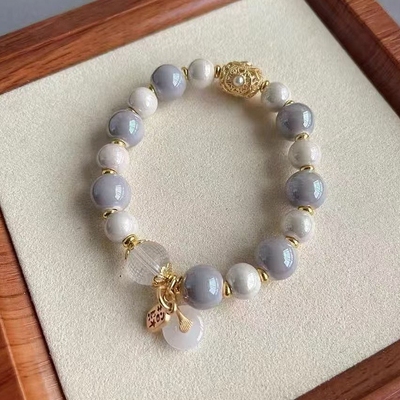 灰瓷平安扣心经金箔手串