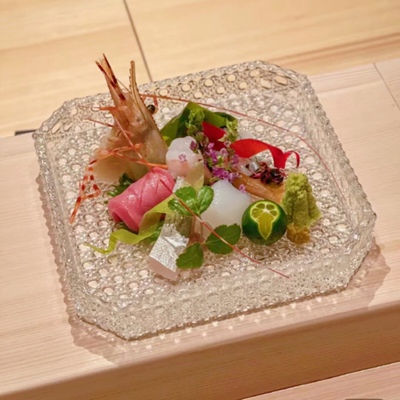 日本进口会席omakase水晶玻璃餐具八寸正方盘刺身盘