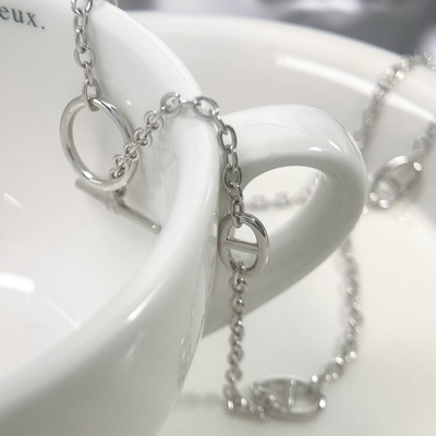 Lucky Ｋ 设计师款H家OT扣纯银猪鼻子通体S925银活扣项链