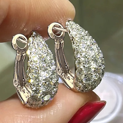 Fashionable Women’s Hoop Earrings Silver Color Full Bling