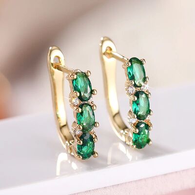 Trendy U Shaped Hoop Earrings Women Gold Color Bright Green