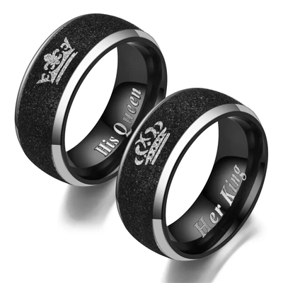 Her King and His Queen Letter Couple Rings For Women Men