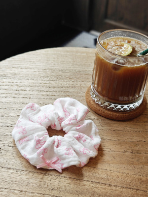 【三件19.9系列】Dokidoki自制粉色蝴蝶结双层棉纱大肠卷发圈头饰