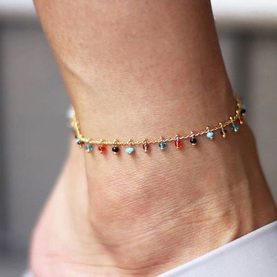 Colored glass bead Anklet bracelets women 彩色玻璃珠脚链
