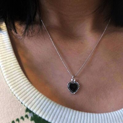 Black Love Pendant necklace women粗炼条项炼黑色爱心吊坠