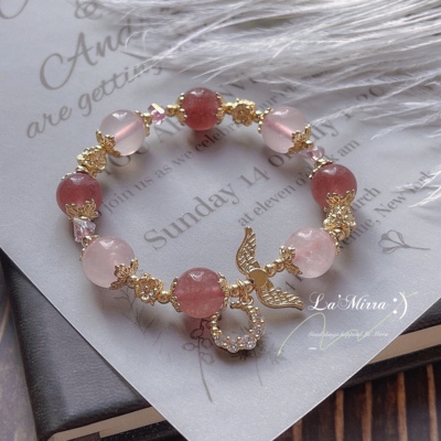 ins天然冰种粉晶草莓晶手链原创设计恋爱招桃花运手串新年礼物女