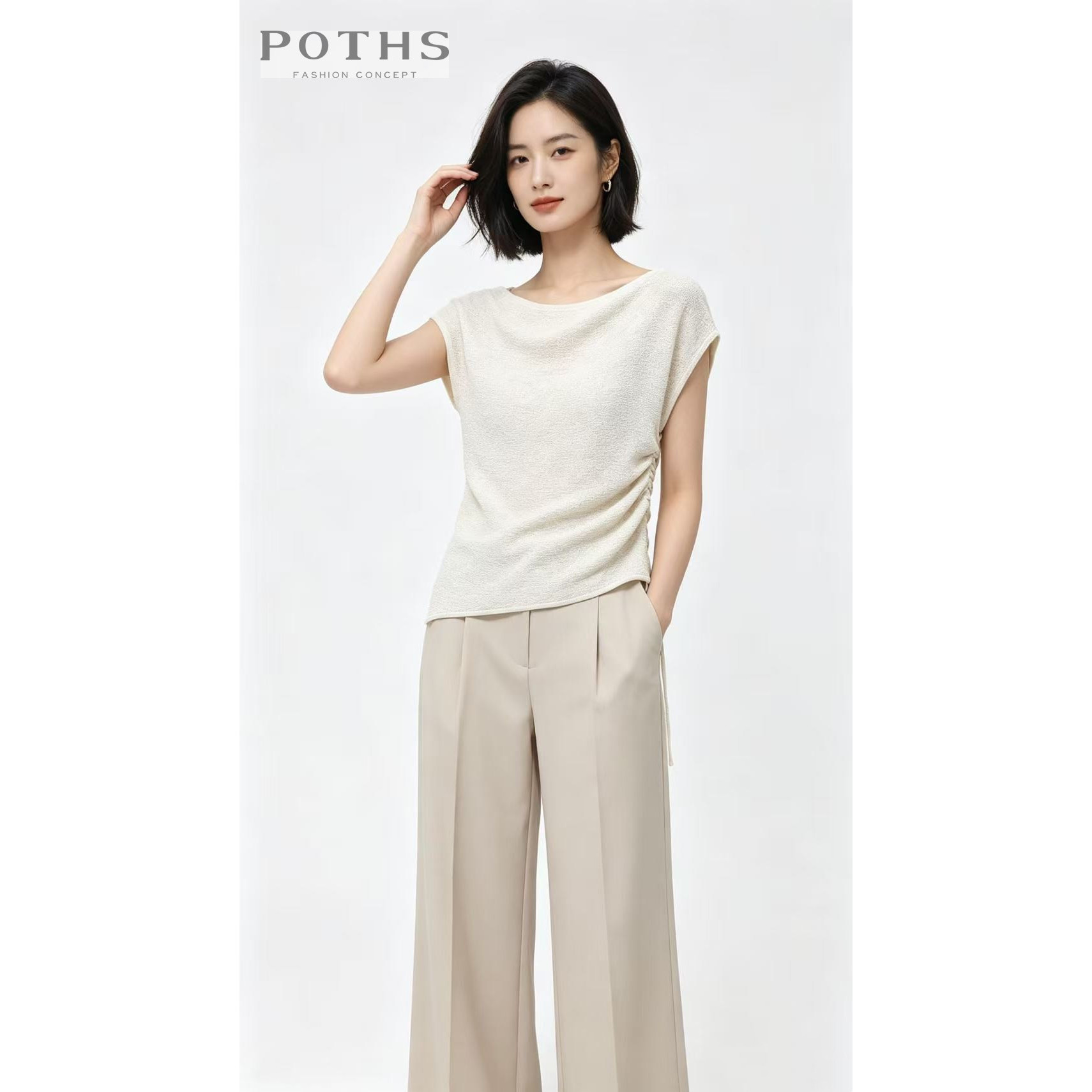 POTHS/铂玺2026年不对称简约针织衫女百搭舒适极简风上衣86206116