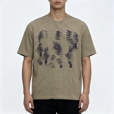 中厚纯棉短袖T恤绿咖色胶印L码男女可穿外贸满20元包邮