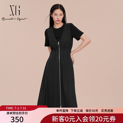 XG雪歌黑色无袖背心裙女2025春款休闲显瘦百搭连衣裙XK104018A690