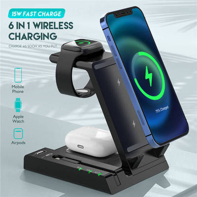 6 in 1 Wireless Charger Stand For iPhone 12 Pro Max 15W Qi F