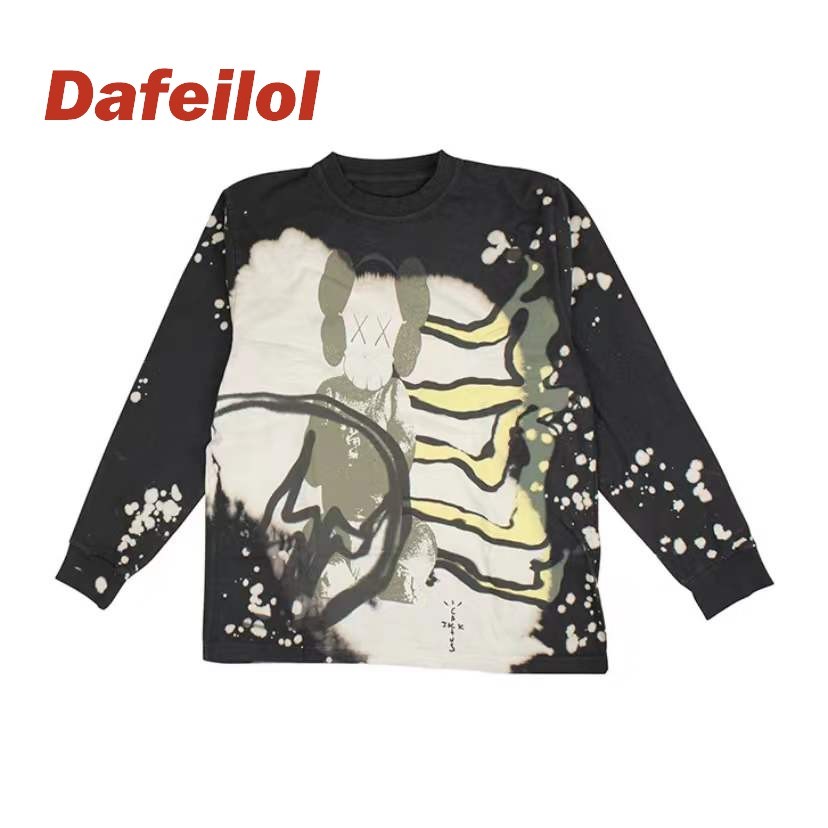 现货Travis Scott Fragment Kaws L/S Tee 三方联名 扎染 长袖T恤