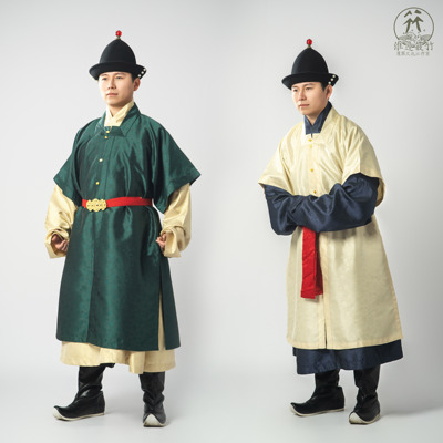 淮边筱竹 明制方领布罩甲 半袖对襟衣汉服比甲轿夫衙役骑兵戎装