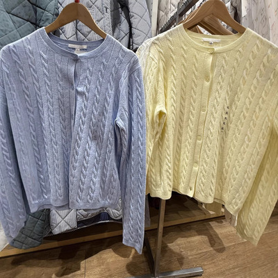 日单女装纽花圆领针织开衫/毛衣外套空调衫通勤26春秋新款A488123