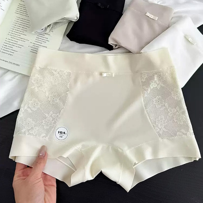 防走光冰丝中腰无痕内裤10A级抑菌裤裆蕾丝拼接平角安全裤