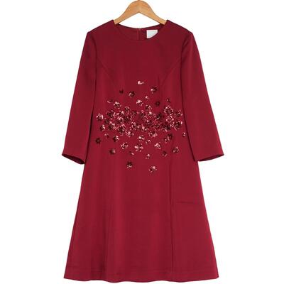 六礼宴会上档次女装高端轻奢喜婆婆品牌礼服酒红连衣裙-16562