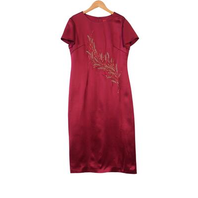 六礼宴会上档次女装高端轻奢喜婆婆品牌礼服酒红色连衣裙-17082