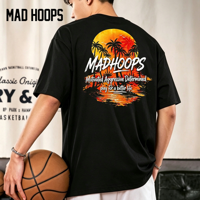 Madhoops字母印花T恤美式运动短袖男休闲宽松港风潮牌ins半袖体恤