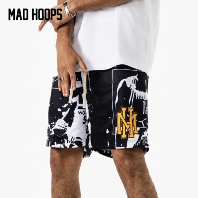 Madhoops2026新品美式高街四分裤男球星印花黑色潮牌休闲运动短裤