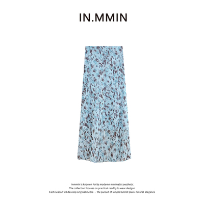 IN.MMIN  海盐可可蓝色碎花高腰显瘦慵懒休闲半身裙-bq5185
