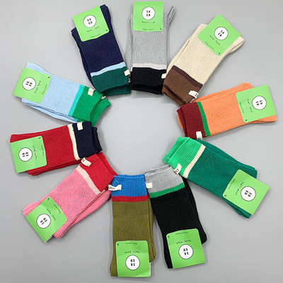 韩国东大门春夏季新款儿童袜拼色韩版精梳棉中筒袜防滑袜底