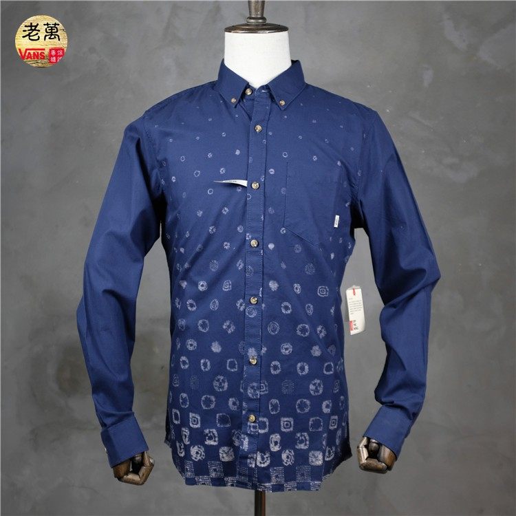 老万VANS Westmere男款蓝色印花长袖全棉休闲衬衫 VN-03NBHJE