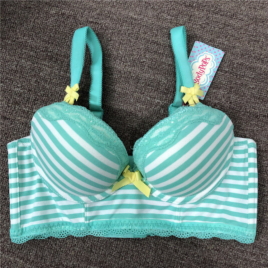 衣恋旗下body pops薄荷绿Y14-2条纹六排扣收副乳聚拢内衣BR511A81_虎窝淘