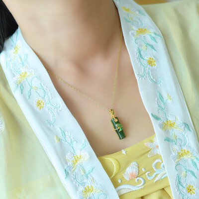 和田玉碧玉竹节珐琅配彩稿吊坠